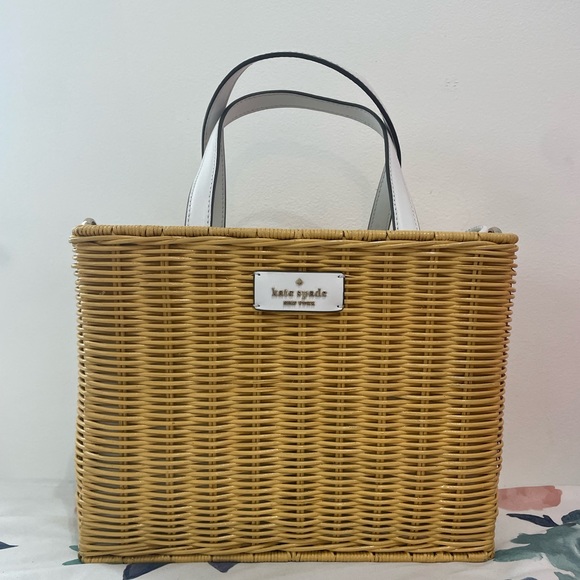 kate spade | Bags | Kate Spade Sam Wicker Lemon Zest Medium Satchel Nwt ...